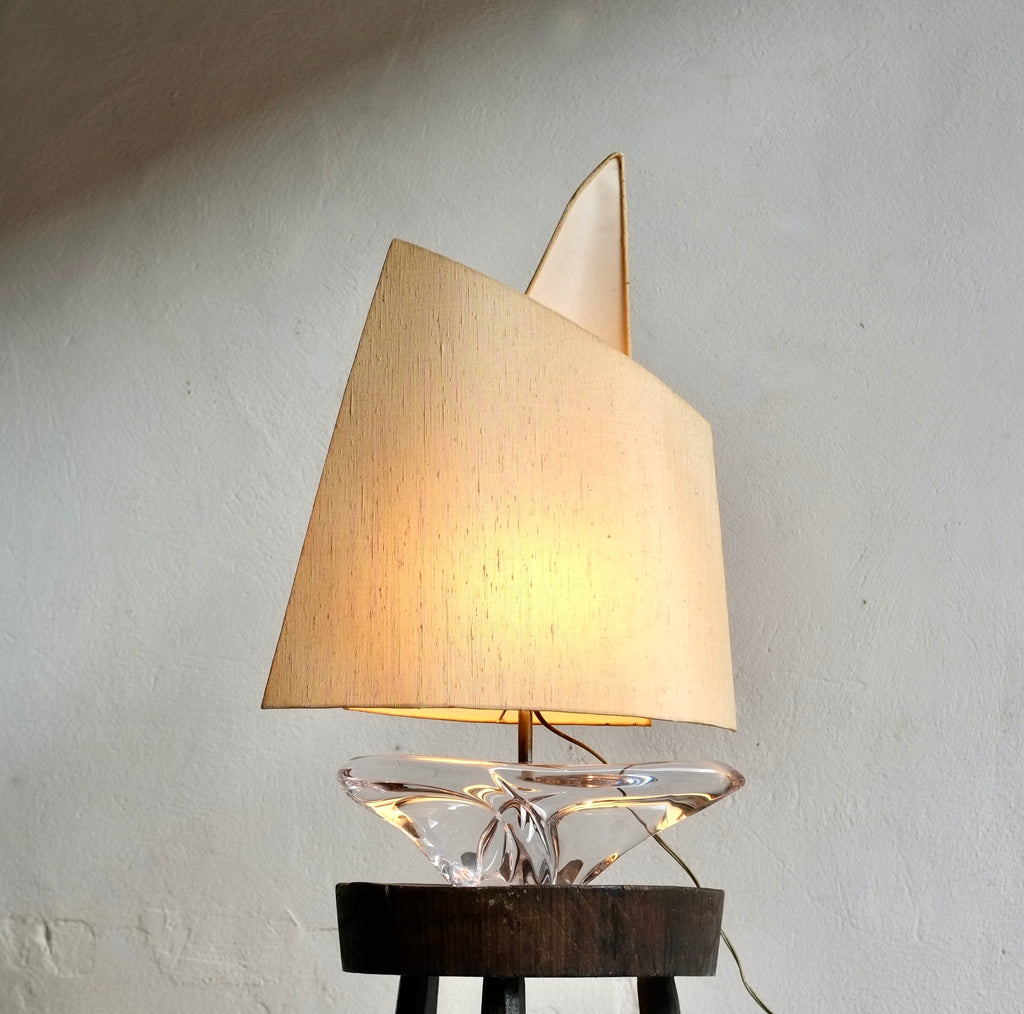 Daum Crystal Sailboat Lamp, 1960's, France – punch the clock