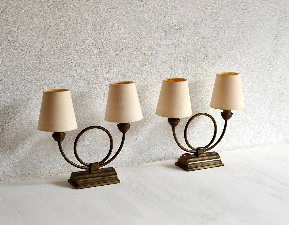 Pair Of French Art Deco Brass Table Lamps – punch the clock