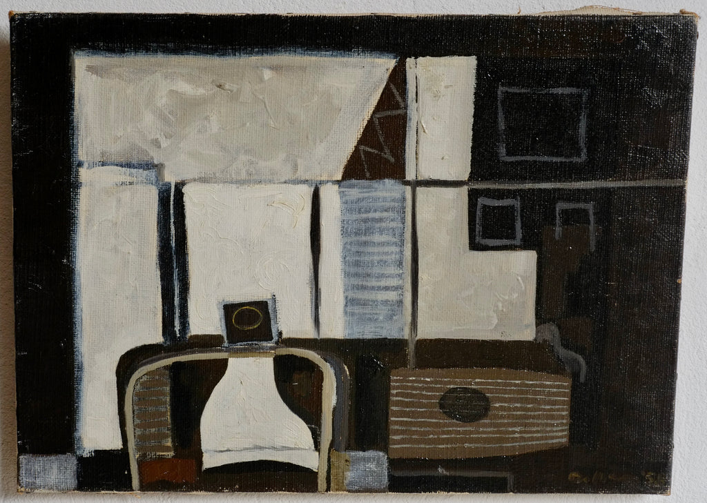 Ron Dellar Oil On Canvas, Black & White, 1958 – punch the clock