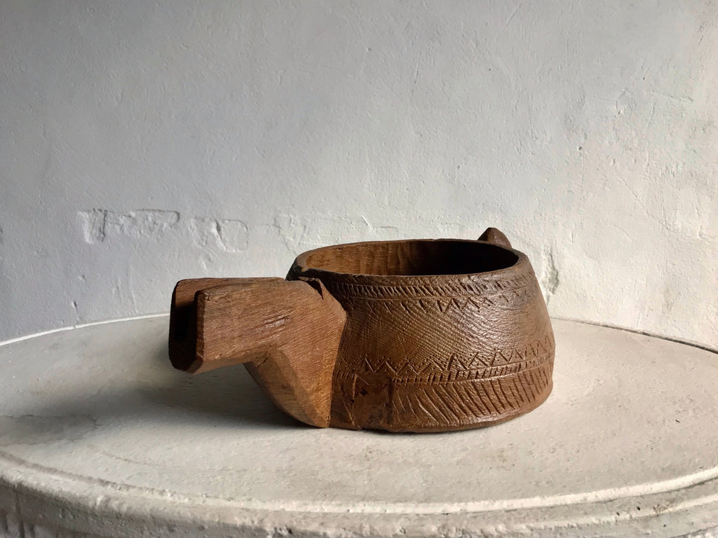 CARVED WOOD POT – punch the clock